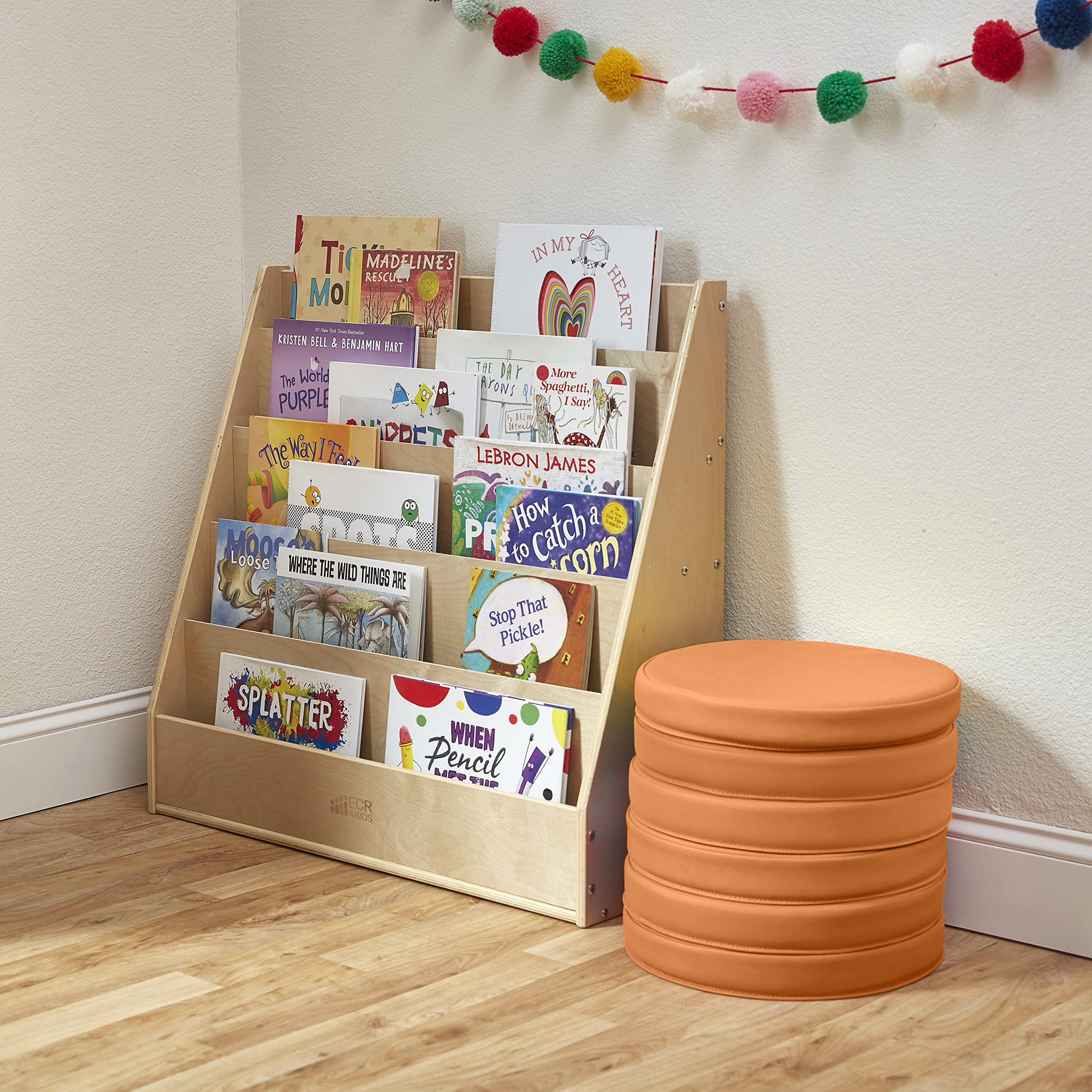 ECR4Kids SoftZone Floor Cushions with Handles, 2" Deluxe Foam, Round, Orange, (6-Pack)