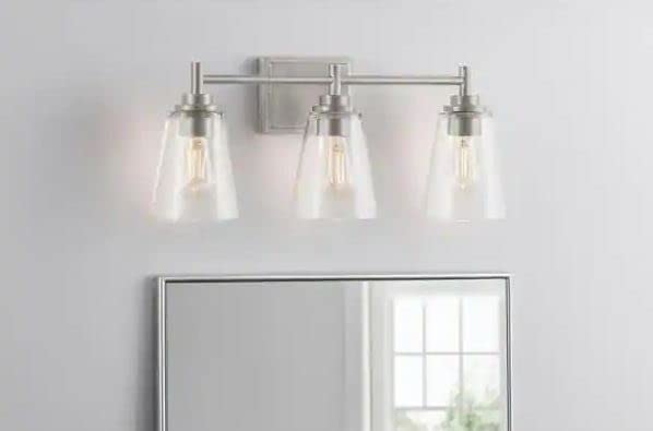 Hampton Bay 22.5 in. Wakefield 3-Light Brushed Nickel Modern Bathroom Vanity Light with Clear Glass Shades
