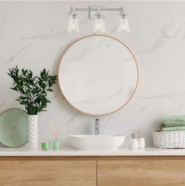 Hampton Bay 22.5 in. Wakefield 3-Light Brushed Nickel Modern Bathroom Vanity Light with Clear Glass Shades