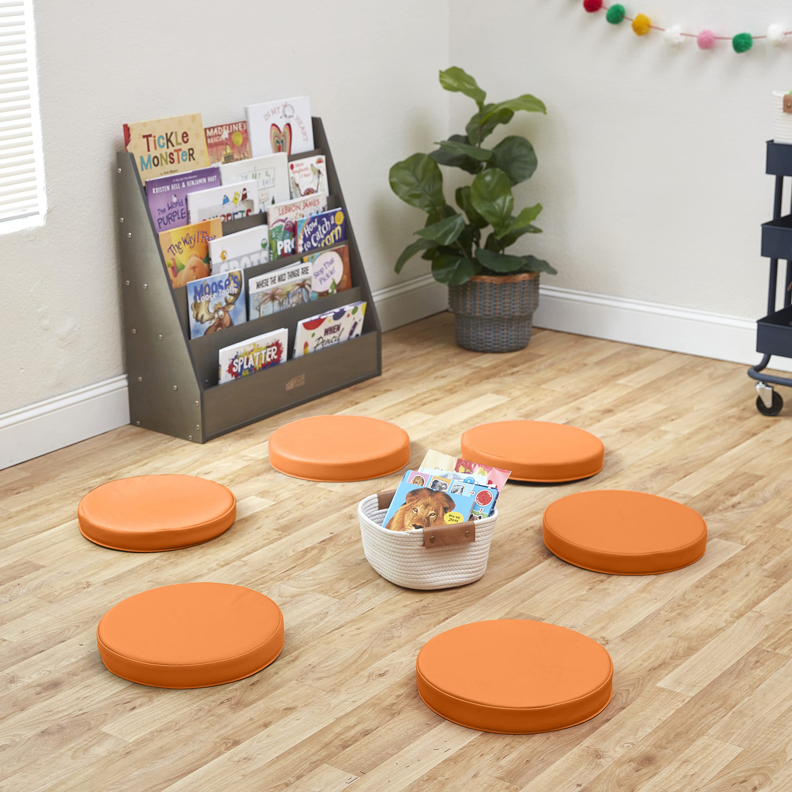ECR4Kids SoftZone Floor Cushions with Handles, 2" Deluxe Foam, Round, Orange, (6-Pack)