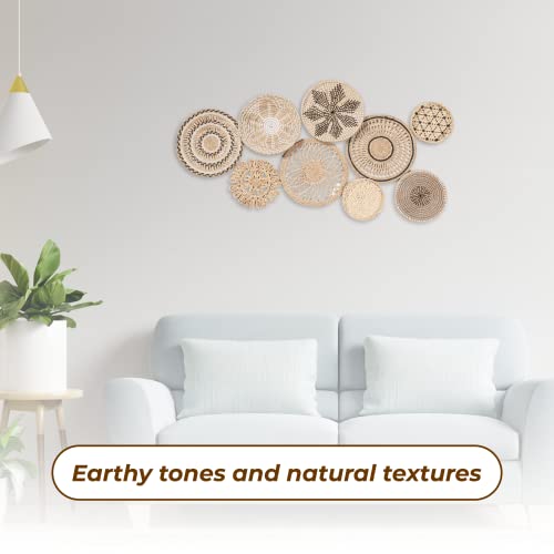 Decocoon Boho Wall Decor Set of 9, Boho Wall Basket Decor, African Wall Baskets, Woven Basket Wall Decor Set, Canastas Para Decoracion (Rustic Garden Wall Decor)