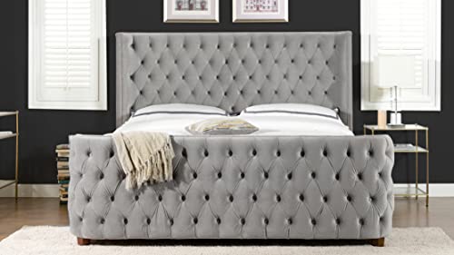 Jennifer Taylor Home Brooklyn Sleigh, King (U.S. Standard), Opal Grey Velvet