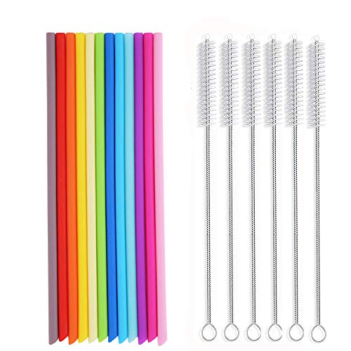 12Pcs Reusable Silicone Straws - Regular Size 6“ for Toddlers + Storage Pouch