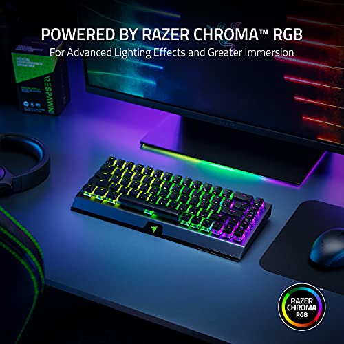 Razer BlackWidow V3 Mini HyperSpeed 65% Wireless Mechanical Gaming Keyboard: Green Mechanical Switches Tactile & Clicky - Phantom Pudding Keycaps - Chroma RGB - Up to 200 Hr Battery Snap Tap