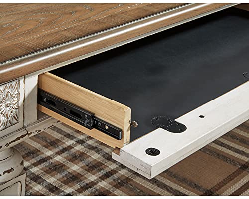 Signature Design by Ashley Realyn Farmhouse 60" Home Office Desk with USB Charging, Chipped White