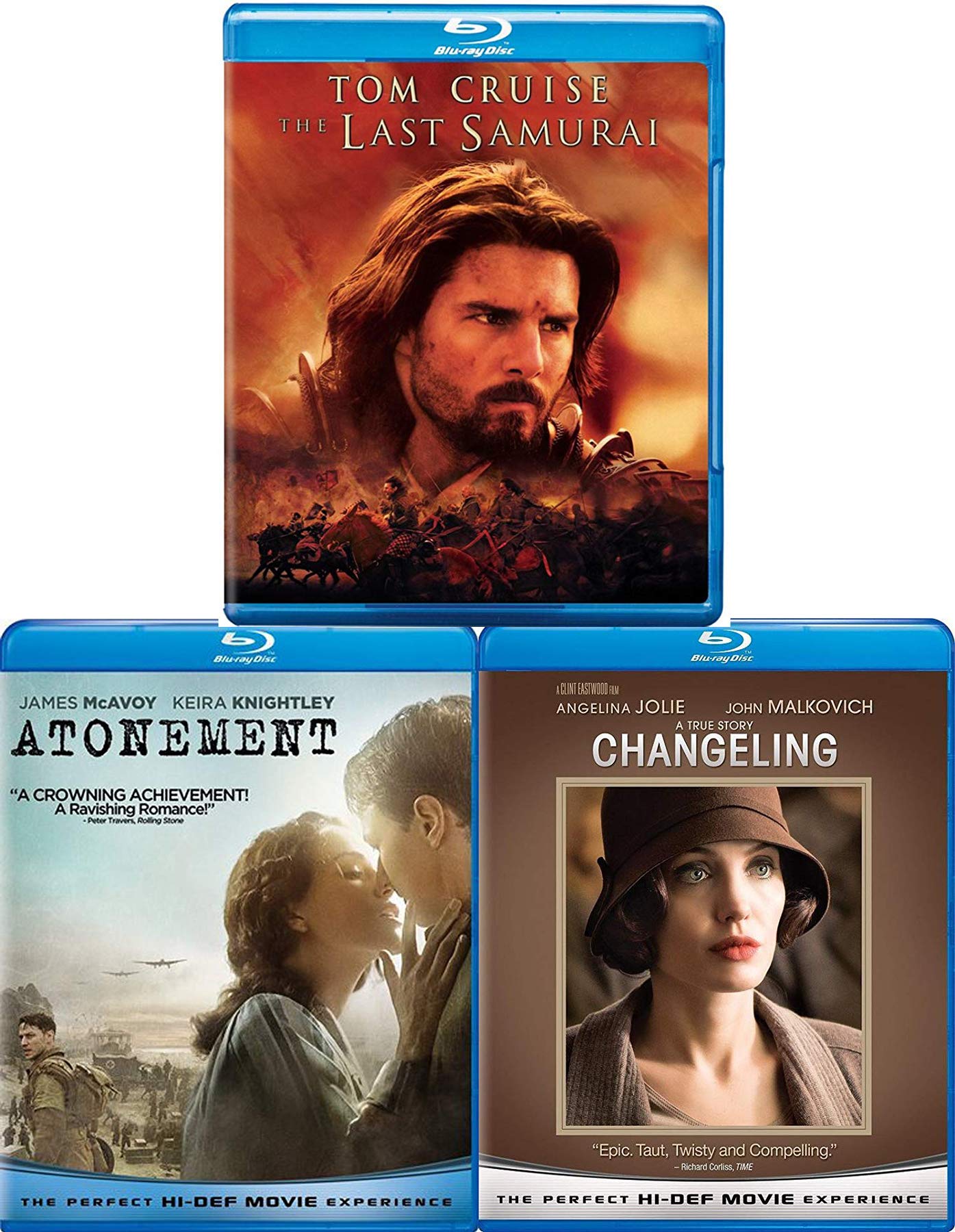 Love & War Tom Cruise Last Samurai + Changeling Clint Eastwood Directs & Atonement Epic Story Blu Ray 3 Pack Love & Drama Thriller Movie Set