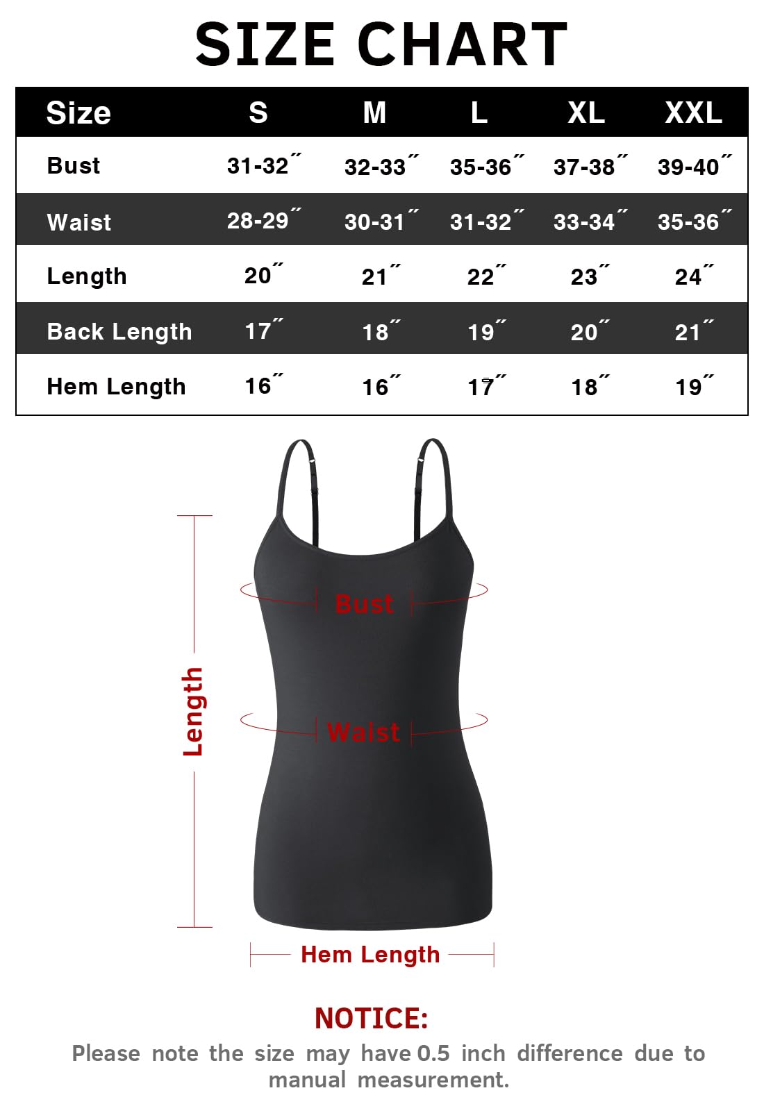 Accbiety 3-Pack Womens Camisole with Shelf Bra Adjustable Spaghetti Strap Cami Cotton Undershirt Tanks Black Navy Wine Red XL