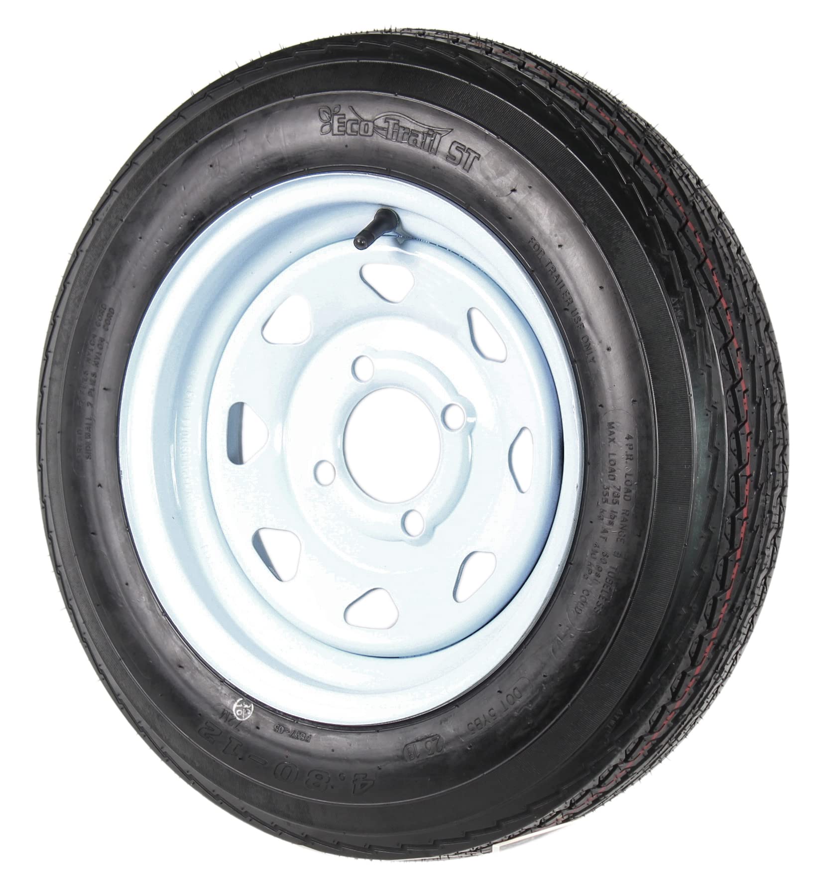 eCustomrim 2-Pack Trailer Tires On Rims 4.80-12 480-12 4.80 X 12 Load Range B 4 Lug Wheel White Spoke - 2 Year Warranty w/Free Roadside