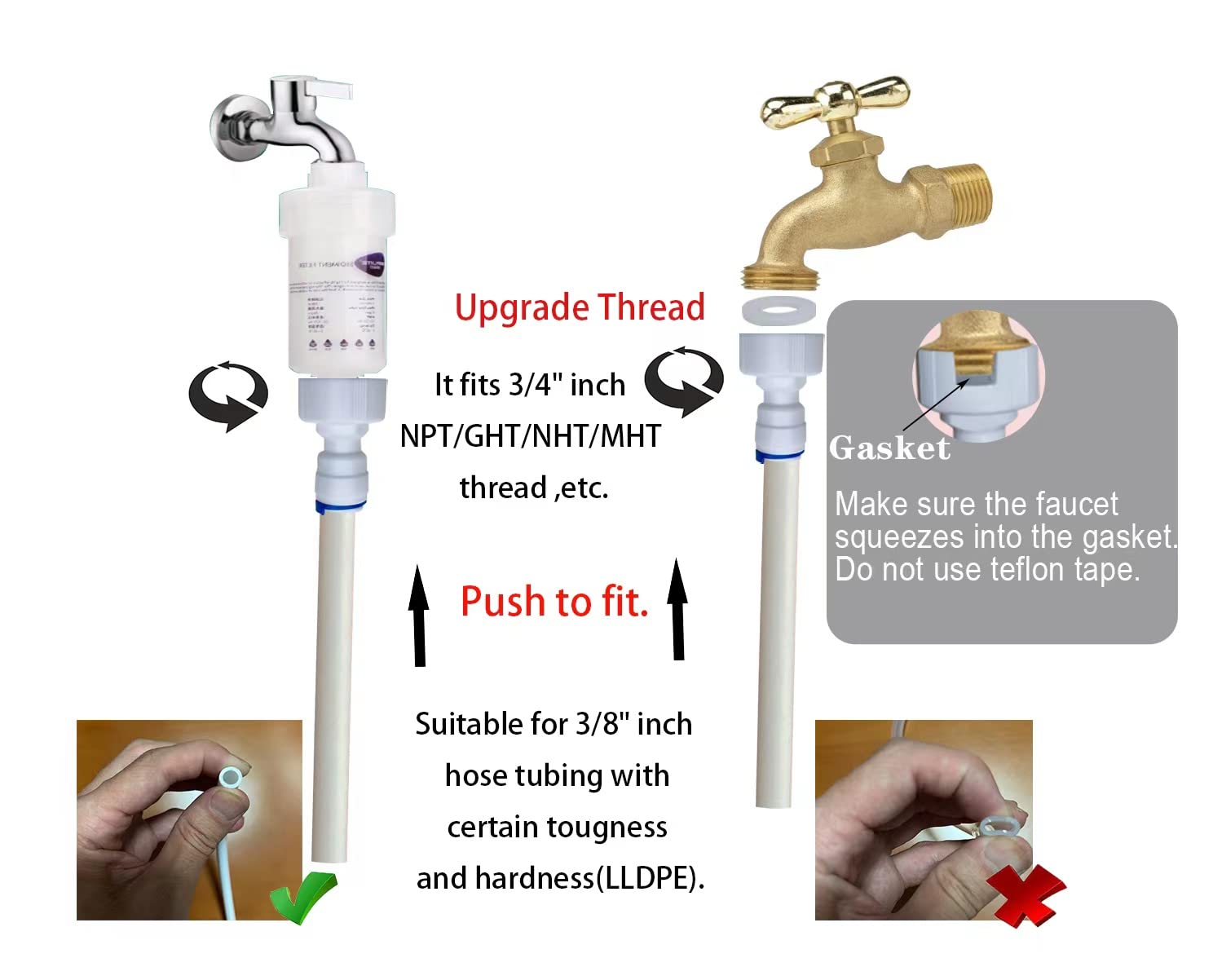 ESHIONG Hose Bib Quick Connect Adapter for Reverse Osmosis Water Filter,NSF Certified 3/4" Female Thread to 3/8" OD Push to Connect Plastic ro Fittings .(Pack 6)