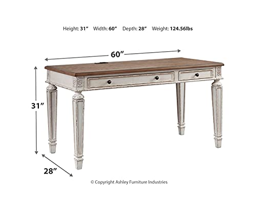 Signature Design by Ashley Realyn Farmhouse 60" Home Office Desk with USB Charging, Chipped White