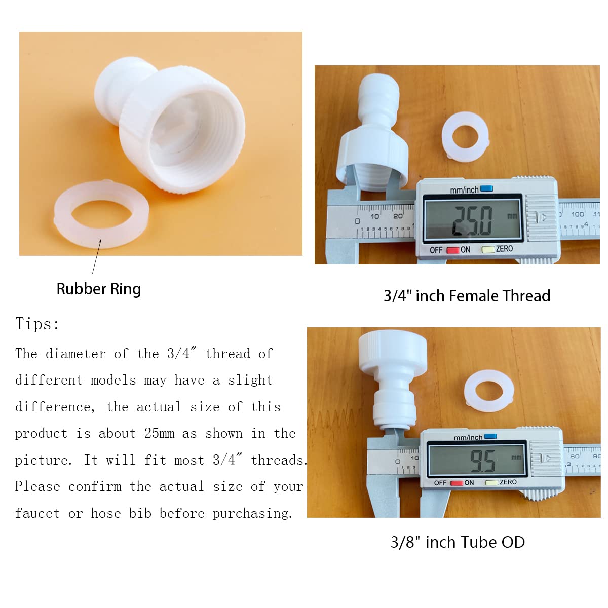 ESHIONG Hose Bib Quick Connect Adapter for Reverse Osmosis Water Filter,NSF Certified 3/4" Female Thread to 3/8" OD Push to Connect Plastic ro Fittings .(Pack 6)