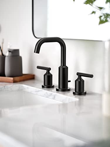 Moen T6142BL-9000 Gibson Two-Handle Widespread Bathroom Faucet with Valve, Matte Black