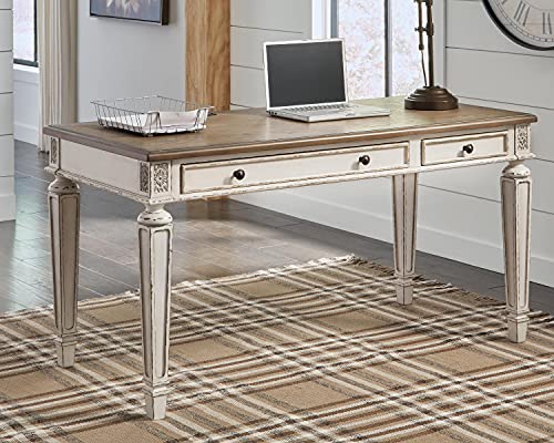 Signature Design by Ashley Realyn Farmhouse 60" Home Office Desk with USB Charging, Chipped White