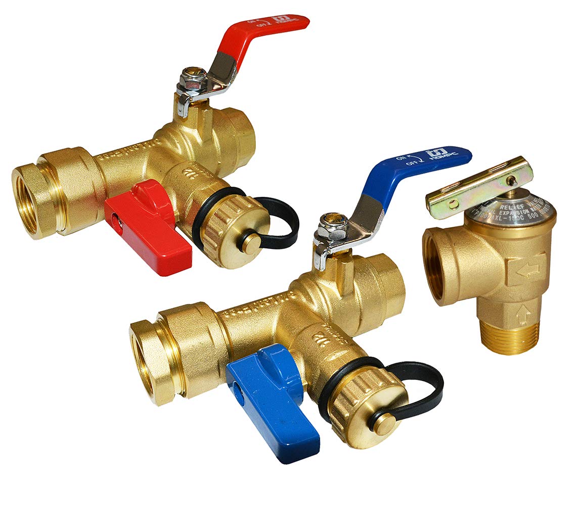 HQMPC Tankless Water Heater Isolation Valves Tankless Water Heater Flush Kit Tankless Valve Kit 3/4" NPT, Including 1 Valve For Hot water,1 Valve For Cold Water, 1 Pressure Relief Valve