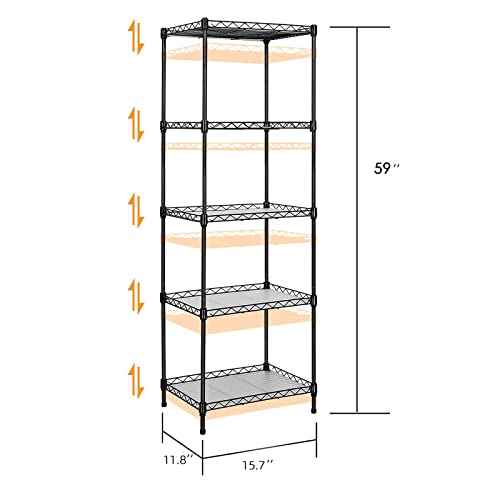 Guangfoshun 5-Tier Wire Shelving, 11.8x15.7x63in, Black - Heavy Duty Shelf - Kitchen Storage Shelves