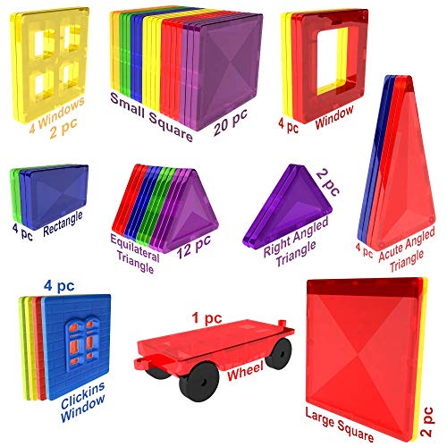 Desire Deluxe Magnetic Tiles Blocks Building Set for Kids β Learning Educational Toys for Boys Girls for Age 3 - 8 Year-Old β Birthday Present Gift (57PC)
