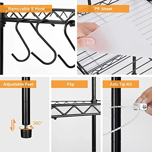 Guangfoshun 5-Tier Wire Shelving, 11.8x15.7x63in, Black - Heavy Duty Shelf - Kitchen Storage Shelves