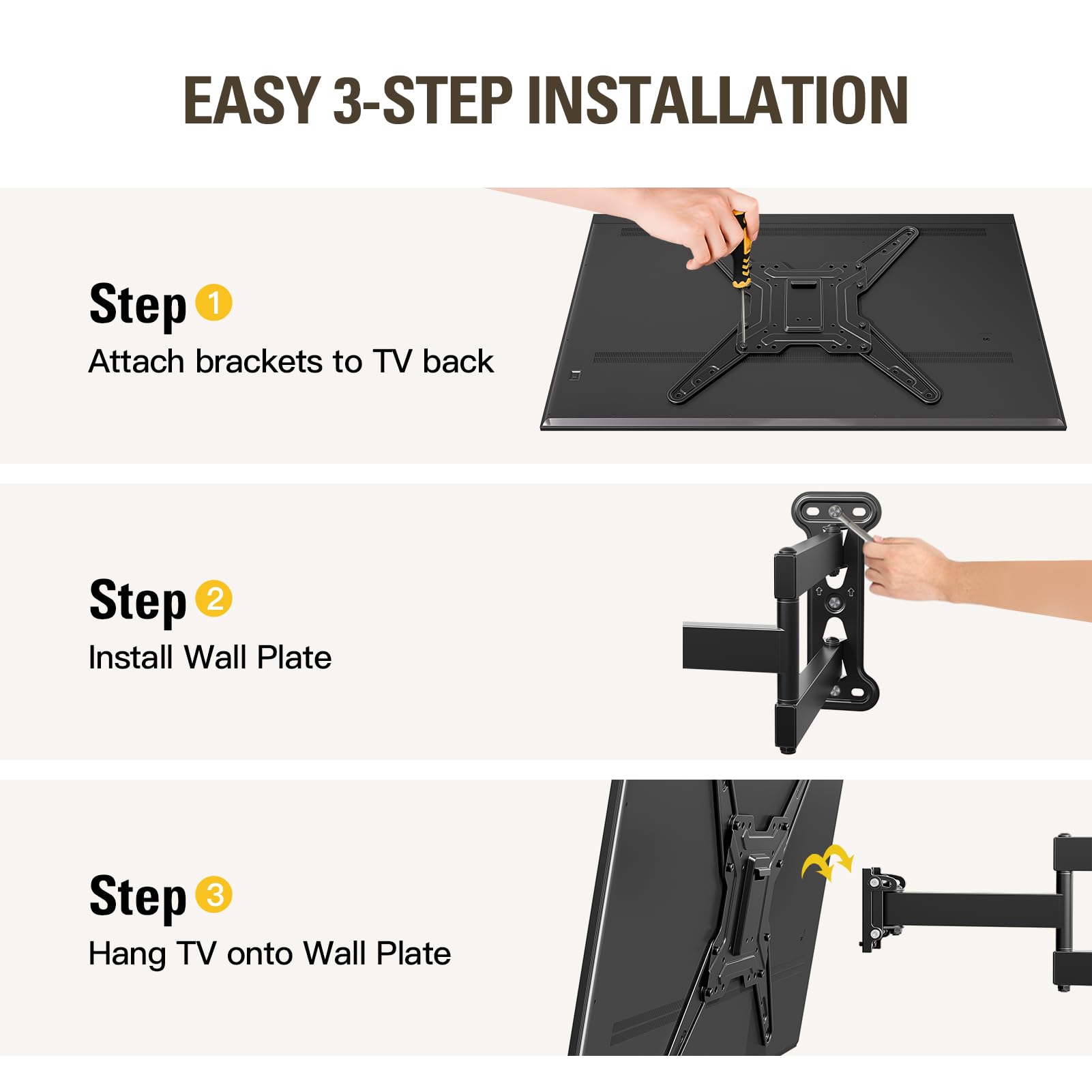 Mounting Dream TV Wall Mount Bracket for Most of 26-55 Inch LED, LCD, OLED and Plasma Flat Screen TV with Full Motion Swivel Articulating Arm up to VESA 400x400mm and 60 lbs, MD2393-MX