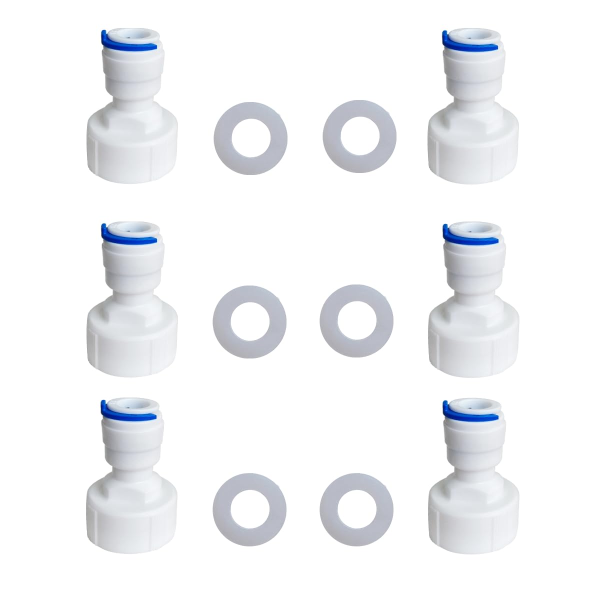 ESHIONG Hose Bib Quick Connect Adapter for Reverse Osmosis Water Filter,NSF Certified 3/4" Female Thread to 3/8" OD Push to Connect Plastic ro Fittings .（Pack 6）