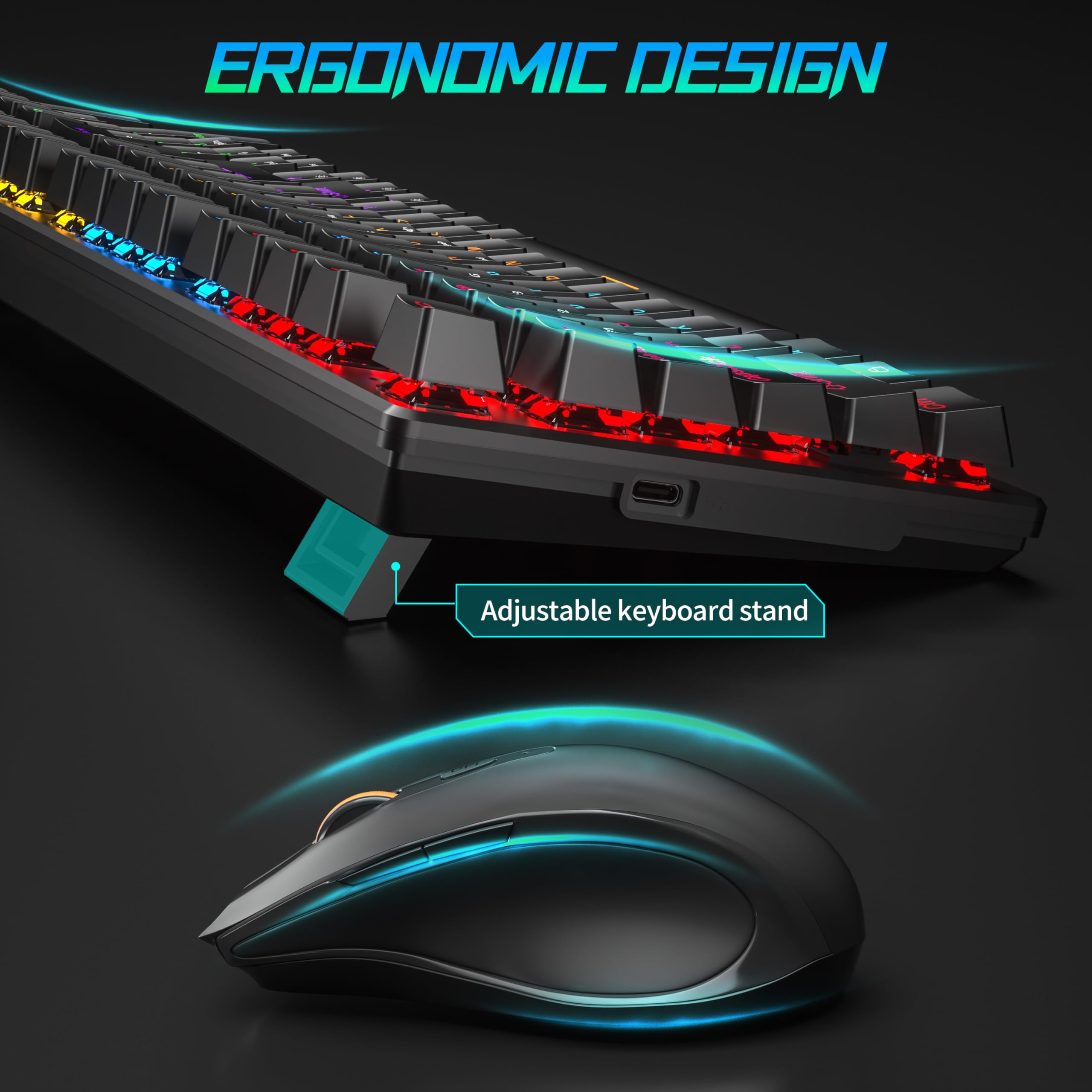Mechanical Gaming Keyboard, 98 Keys RGB Backlit Full Size Keyboard with Blue Switch, Double Shot Injection Floating Keycaps, Full Anti-Ghost Wired Computer Keyboard for Windows PC Mac Xbox Gamer