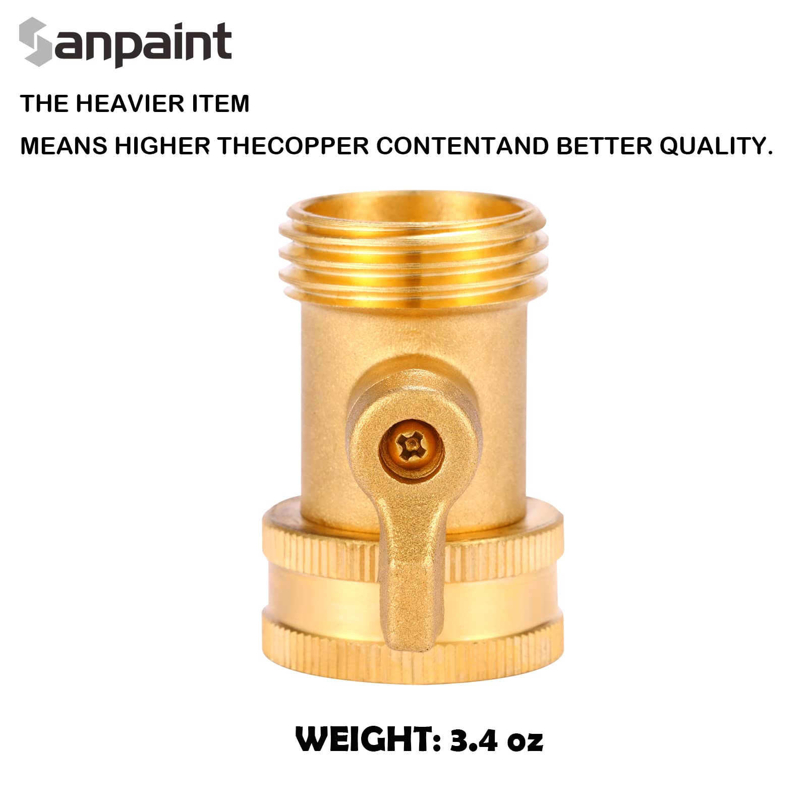 Sanpaint Water Hose Shut Off Valve, Heavy Duty 3/4 Inch Solid Brass Garden Hose Connector