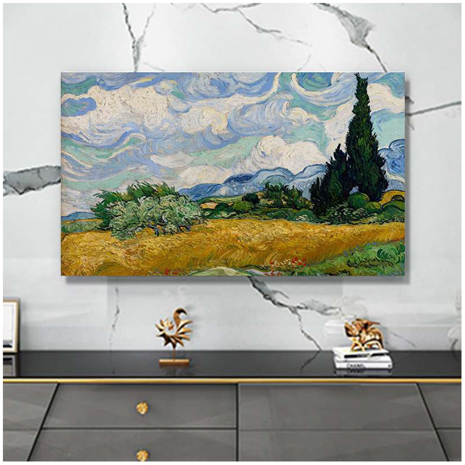 IKIID TV Cover Oil Painting Style 19-65in TV Cover Dust Proof TV Screen Protector for LCD/LED,Indoor Bedroom Living Room Decoration Television Dust Cover LED(Size:40-43 inches)