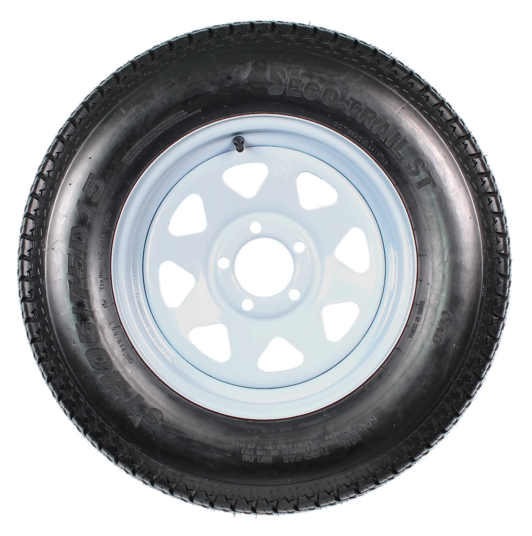 eCustomrim Trailer Tire On Rim ST205/75D15 F78-15 205/75-15 Load Range C 5 Lug Wheel White Spoke - 2 Year Warranty w/Free Roadside