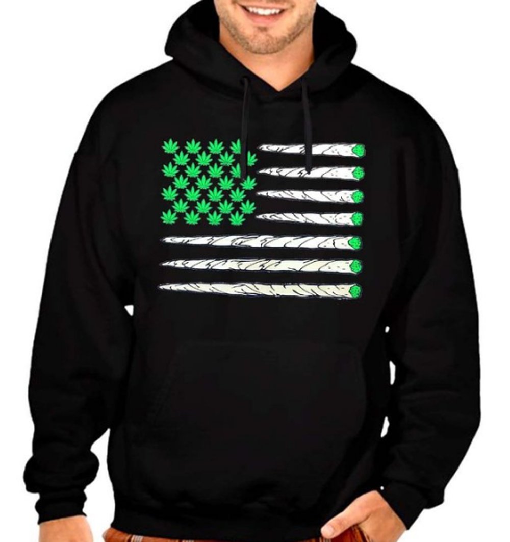 Interstate Apparel Inc Weed Flag USA Flag Men's Pullover Hoodie Black S-5XL (2XL, Black)