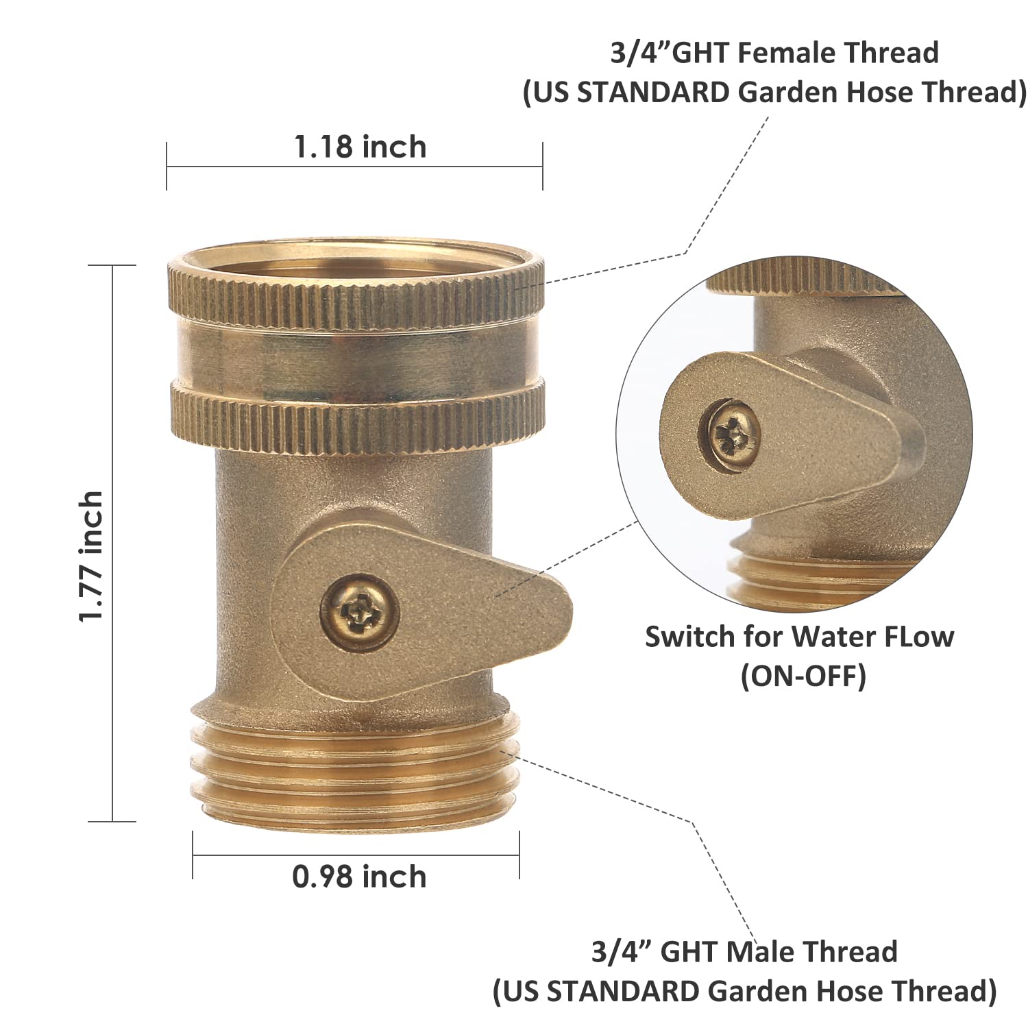 STYDDI Garden Hose Inline Shut Off Valve, Solid Brass Hose Shut-Off Ball Valve Connector Coupling, Hose Connector with ShutOff Valve, 2 Set with 4 Hose Washer