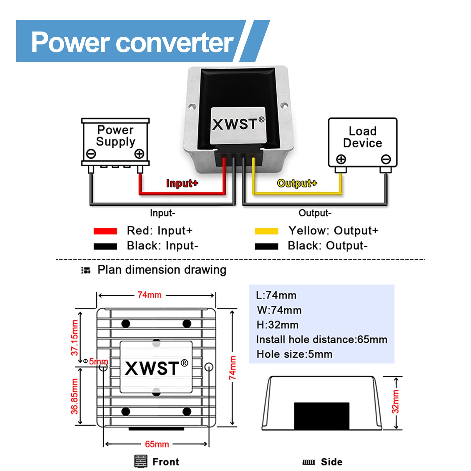 DC 48V 36V to DC 5V Step Down Voltage 5Volts Reducer Regulator Output 10A 50W Buck Converter Power Converter Module for Auto Car Truck Vehicle Boat Solar System (36V 48V-5V-10A)