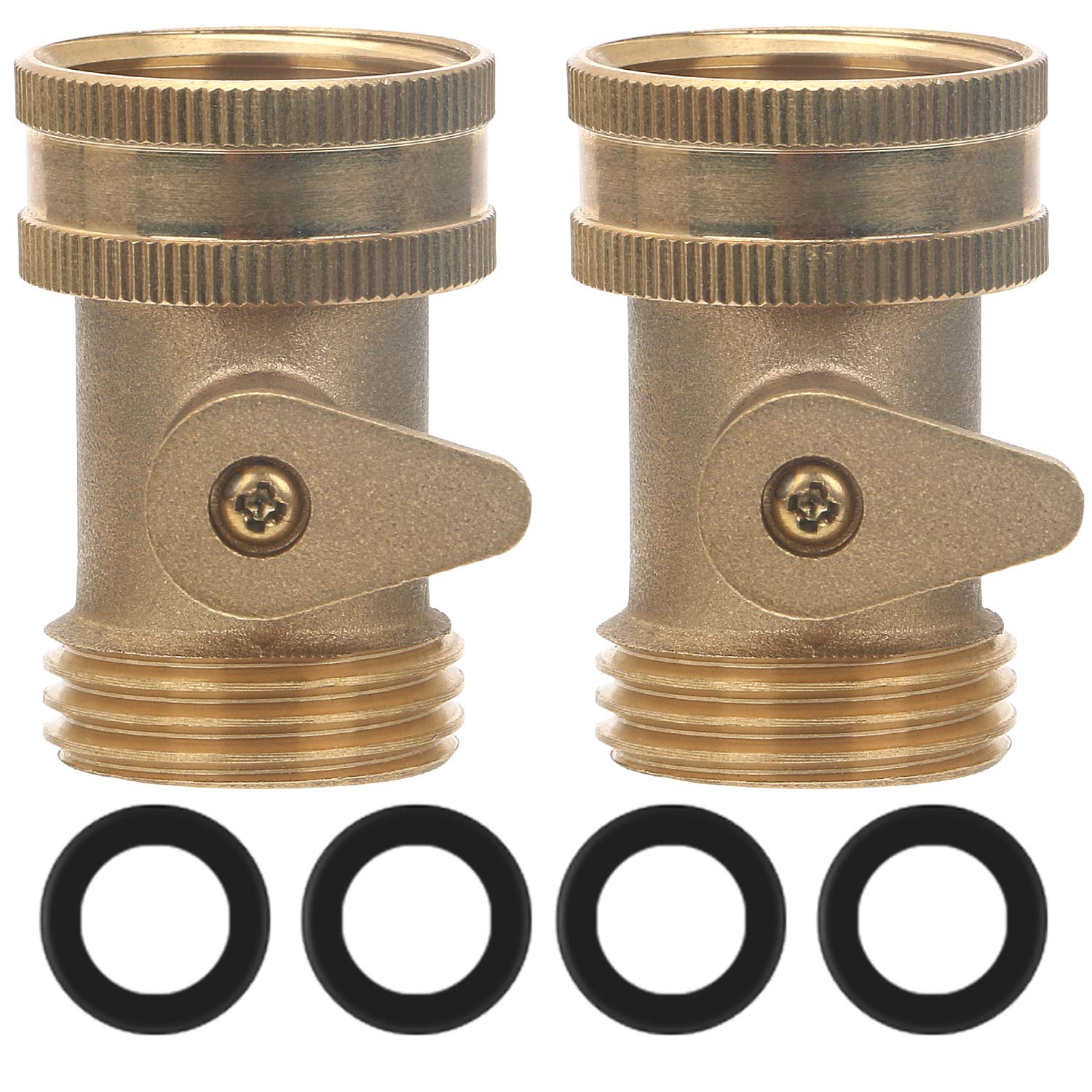 STYDDI Garden Hose Inline Shut Off Valve, Solid Brass Hose Shut-Off Ball Valve Connector Coupling, Hose Connector with ShutOff Valve, 2 Set with 4 Hose Washer