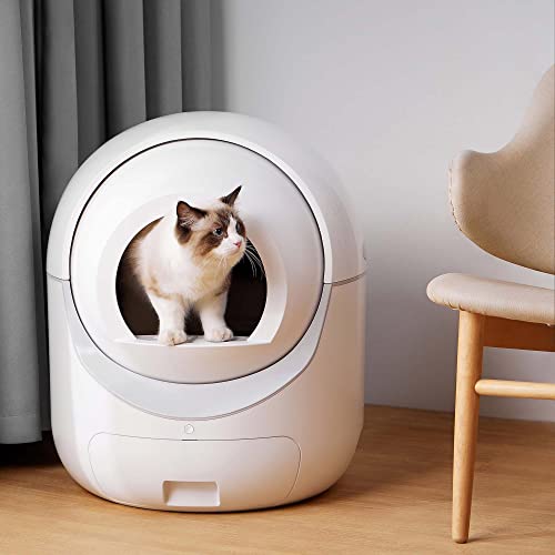 Self Cleaning Cat Litter Box, Automatic cat Litter Box with APP Control for Multiple Cats and All Kinds of cat Litter, White