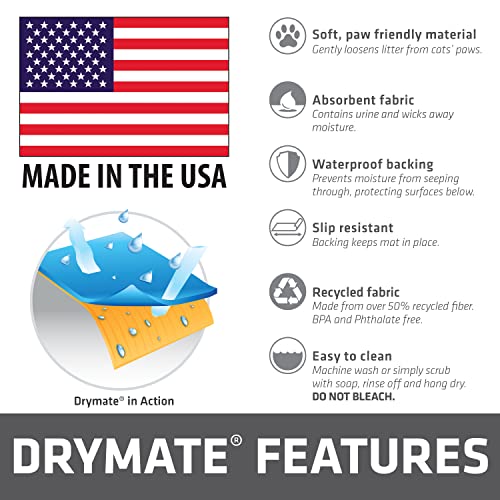Drymate Original Cat Litter Mat, Contains Mess from Box for Cleaner Floors, Urine-Proof, Soft on Kitty Paws -Absorbent/Waterproof- Machine Washable, Durable (USA Made) (28βx36β)(GreyStripeBlackPaw)