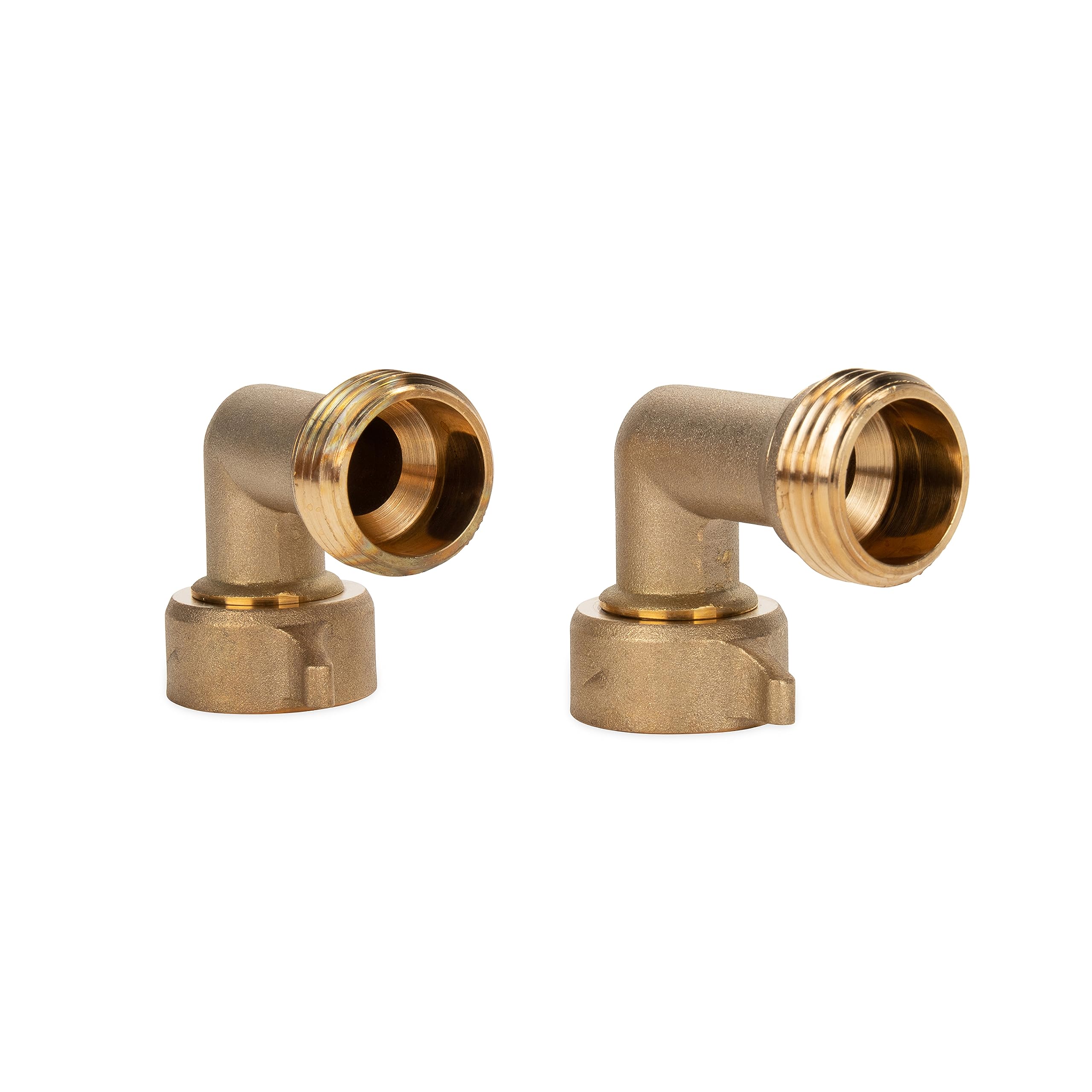Camco 90-Degree Hose Elbow For RVs ā Solid Brass Constructionā Certified Lead-Free ā Features Convenient Easy Grip Connector ā For RV Water Hoses, Residential Outdoor Faucets, & More ā 2-Pack (22507)