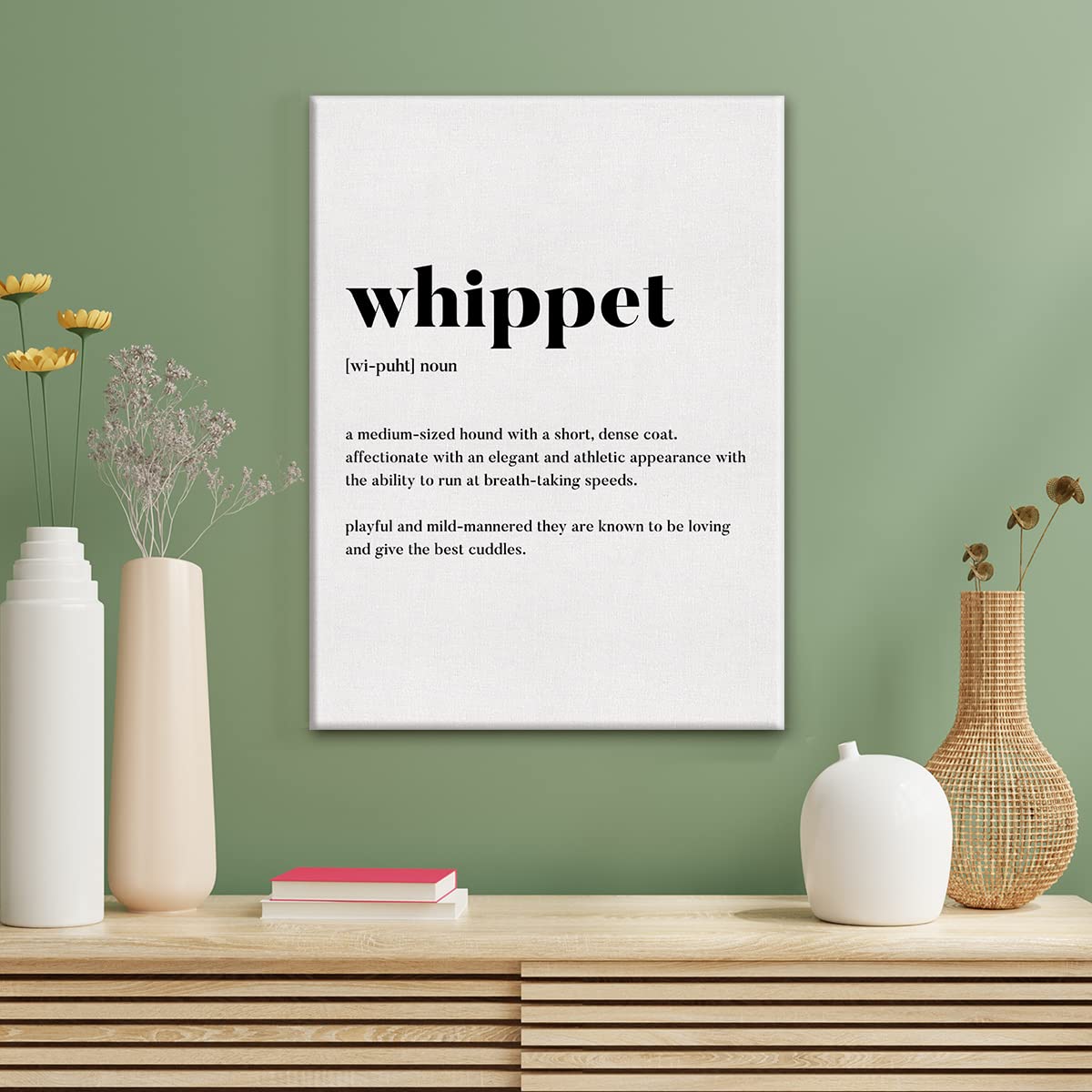 Whippet Definition a Medium-Sized Hound Canvas Wall Art Poster Print Gift, Whippet Definition Painting Ready to Hang Home Decor (11.5" x 15")