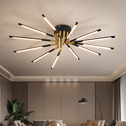 Modern Led ceiling light fixtures flush mount, Black and Gold Light Fixture Ceiling Mount, Modern Dining Room Light Fixture hanging,12-head Led Ceiling Lights for Bedroom,Living Room,Kitchen, Hallway