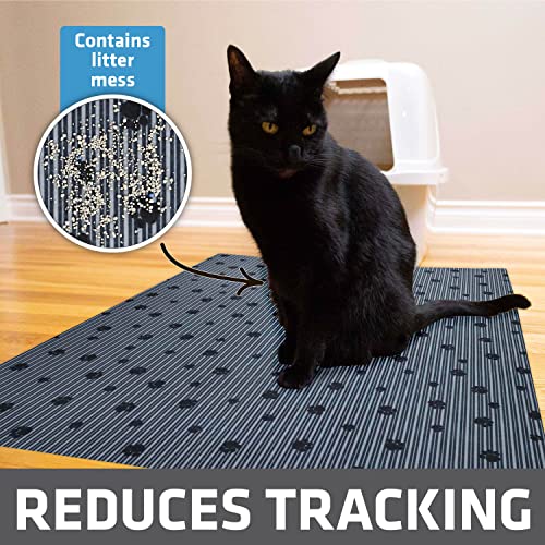 Drymate Original Cat Litter Mat, Contains Mess from Box for Cleaner Floors, Urine-Proof, Soft on Kitty Paws -Absorbent/Waterproof- Machine Washable, Durable (USA Made) (28βx36β)(GreyStripeBlackPaw)