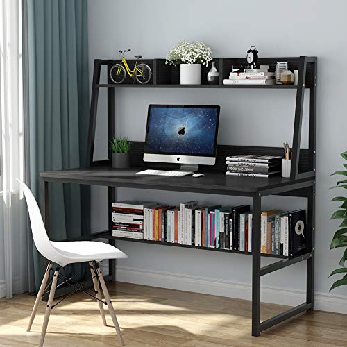 Tribesigns Computer Desk with Hutch,47 inches Home Office Desk with Space Saving Design with Bookshelf for Small Spaces (Black, 47)