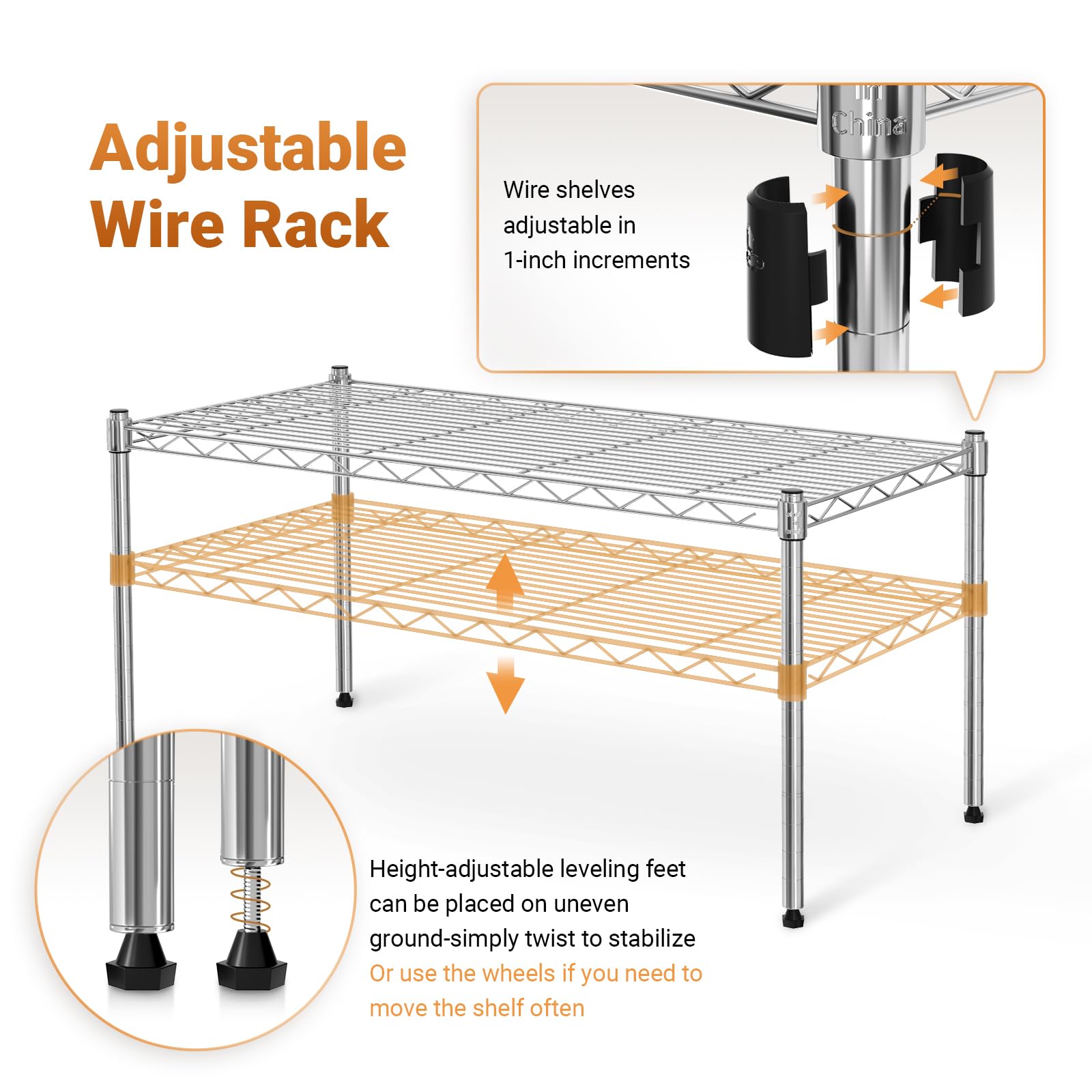 HealSmart 1-Tier Shelving Unit, 29.92" W x 13.78" D x 14.96" H Steel Organizer Wire Rack, Chrome
