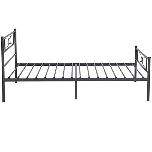 Metal Twin Bed Frames with Headboard for Boys Girls Adults Twin/Single Size Bed Frame No Box Spring Needed - Platform Beds Mattress Foundation with Storage for Student Teenager-Black