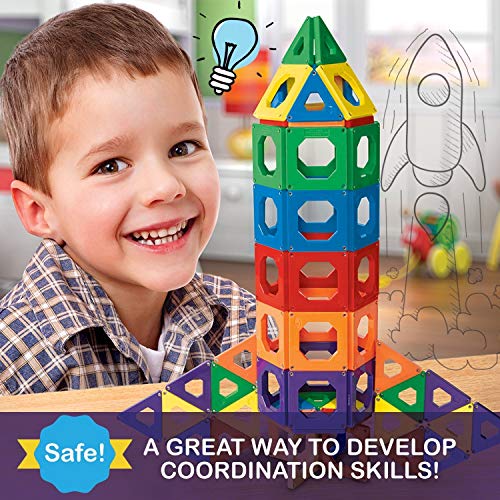 Discovery Kids 50-Piece Magnetic Building Tiles Construction Set in 6 Colors with Storage Bag, Educational Learning Toy Safe For kids 4 5 6 7 8 9 10