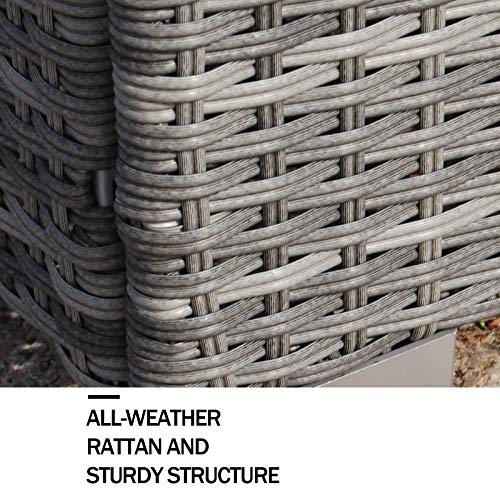 Polar Aurora 6pcs Patio Furniture Set PE Gray Rattan Wicker Sectional Outdoor Sofa Set Outside Couch w/Black Washable Seat Cushions & Modern Glass Coffee Table