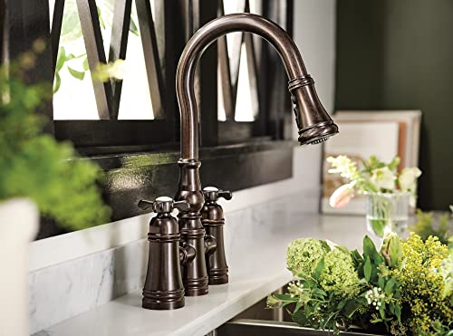 Moen S73204ORB Weymouth Two Handle Pulldown Bridge Kitchen Faucet, Oil Rubbed Bronze