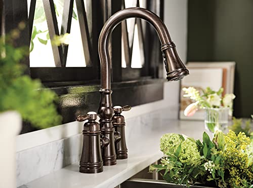 Moen S73204ORB Weymouth Two Handle Pulldown Bridge Kitchen Faucet, Oil Rubbed Bronze