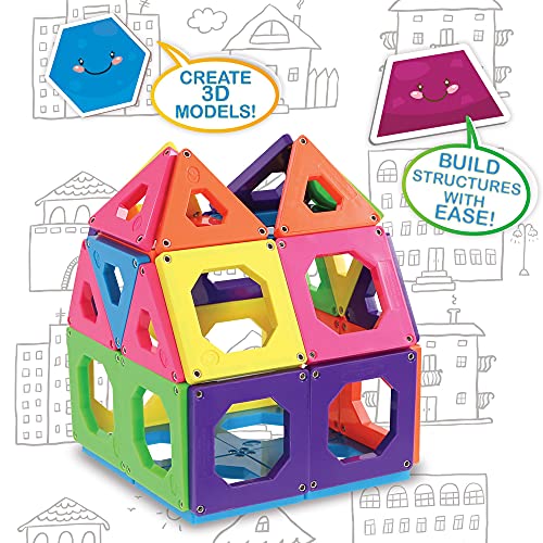 Discovery Kids 50-Piece Magnetic Building Tiles Construction Set in 6 Colors with Storage Bag, Educational Learning Toy Safe For kids 4 5 6 7 8 9 10