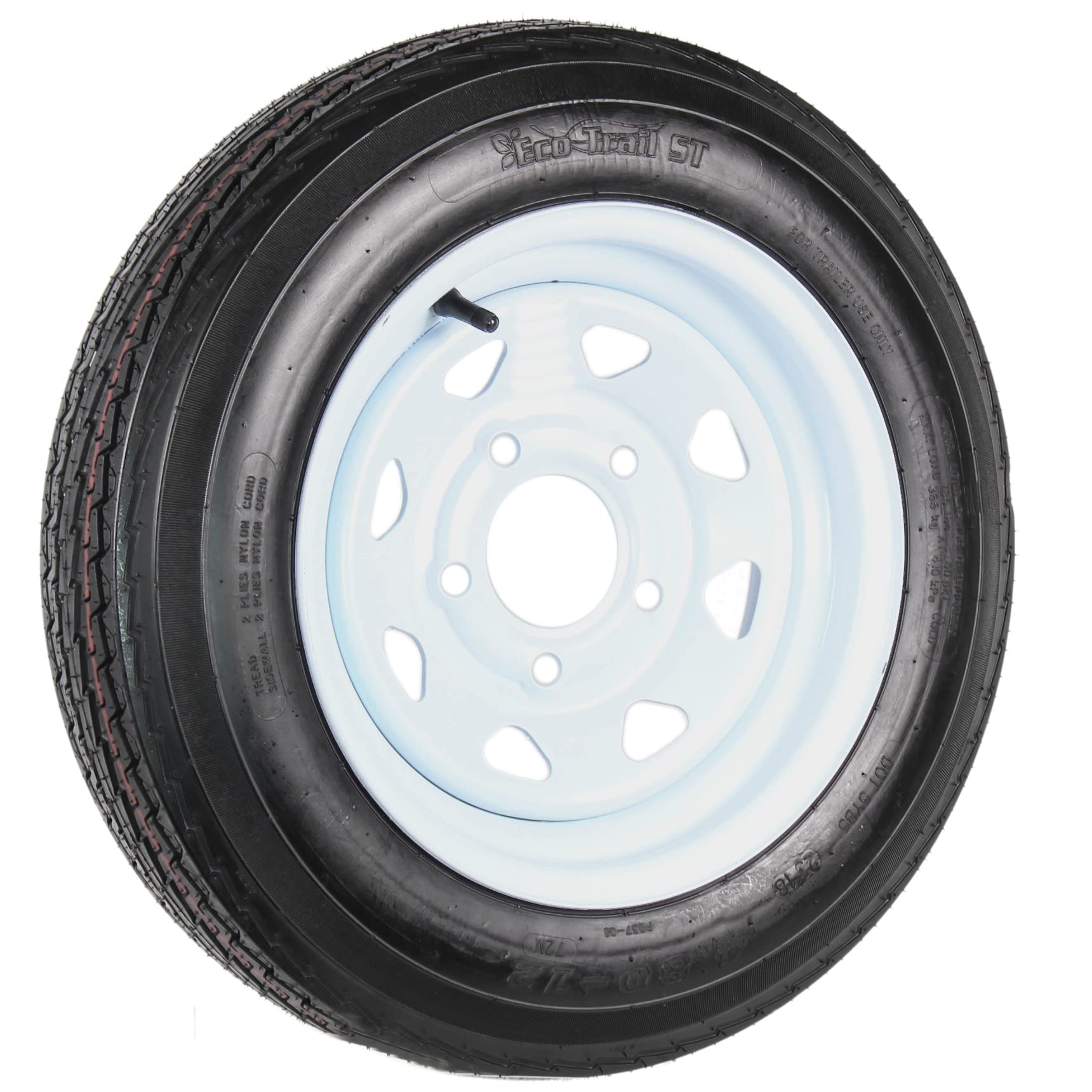 eCustomrim Trailer Tire On Rim 4.80-12 480-12 4.80 X 12 12 in. Load Range B 5 Lug Wheel White Spoke - 2 Year Warranty w/Free Roadside