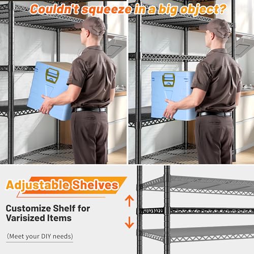 REIBII 71" W Storage Shelves,Wire Shelving Units Metal Shelves for Storage, 5 Tier Adjustable Garage Shelving Heavy Duty Storage Rack Pantry Shelf Kitchen Shelving 2PC,71''H X35.4''W X13.7''D
