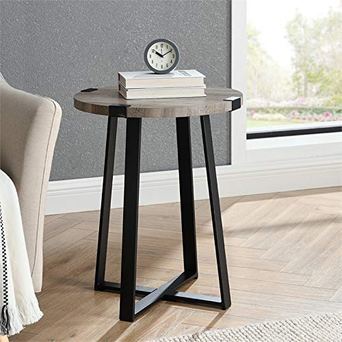 Walker Edison Anastasia Modern Metal Wrap X Base Accent Table, 18 Inch, Grey Wash
