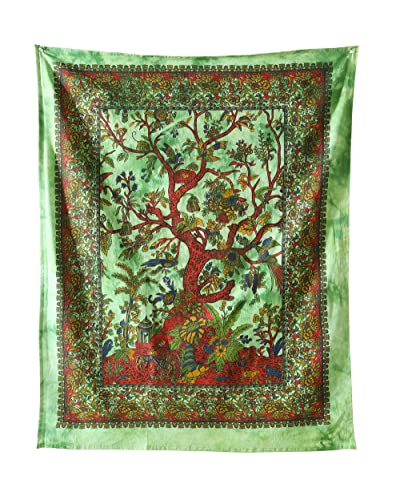 Popular Handicrafts Tapestry Tree of Life Hippie Tie dye Psychedelic Wall Hanging - Indian Maditation Gypsy Bohemian Hippy Dorm Room Decor Poster Green 30 x 40 Inch