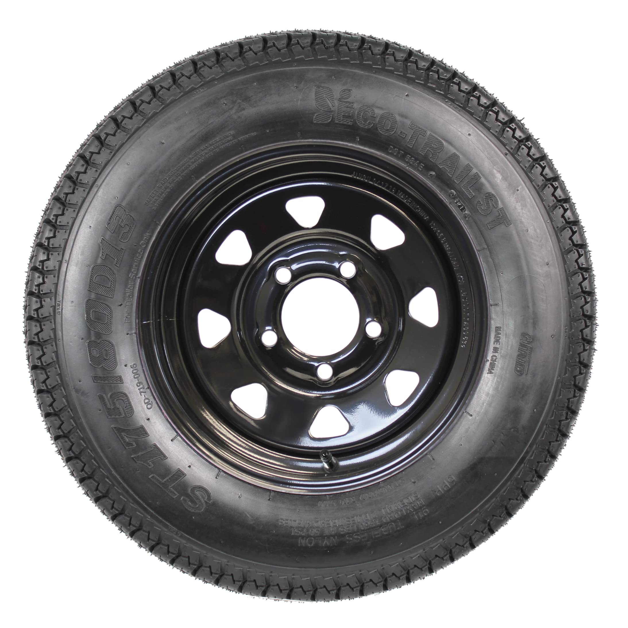 eCustomrim 2-Pack Trailer Tire On Rim Bias Ply ST175/80D13 175/80 Load Range C 5-4.5 Black Spoke Wheel - 2 Year Warranty w/Free Roadside